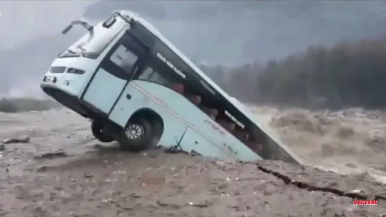 Extremely Dangerous Bus Crossing Flooded Rivers Success and failure ...