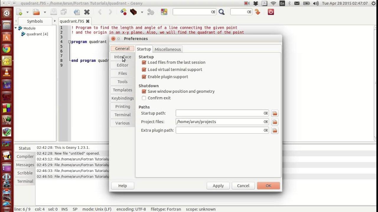 Fortran Programming Tutorials (Revised) : 009 : Geany Features + Parameter keyword - YouTube