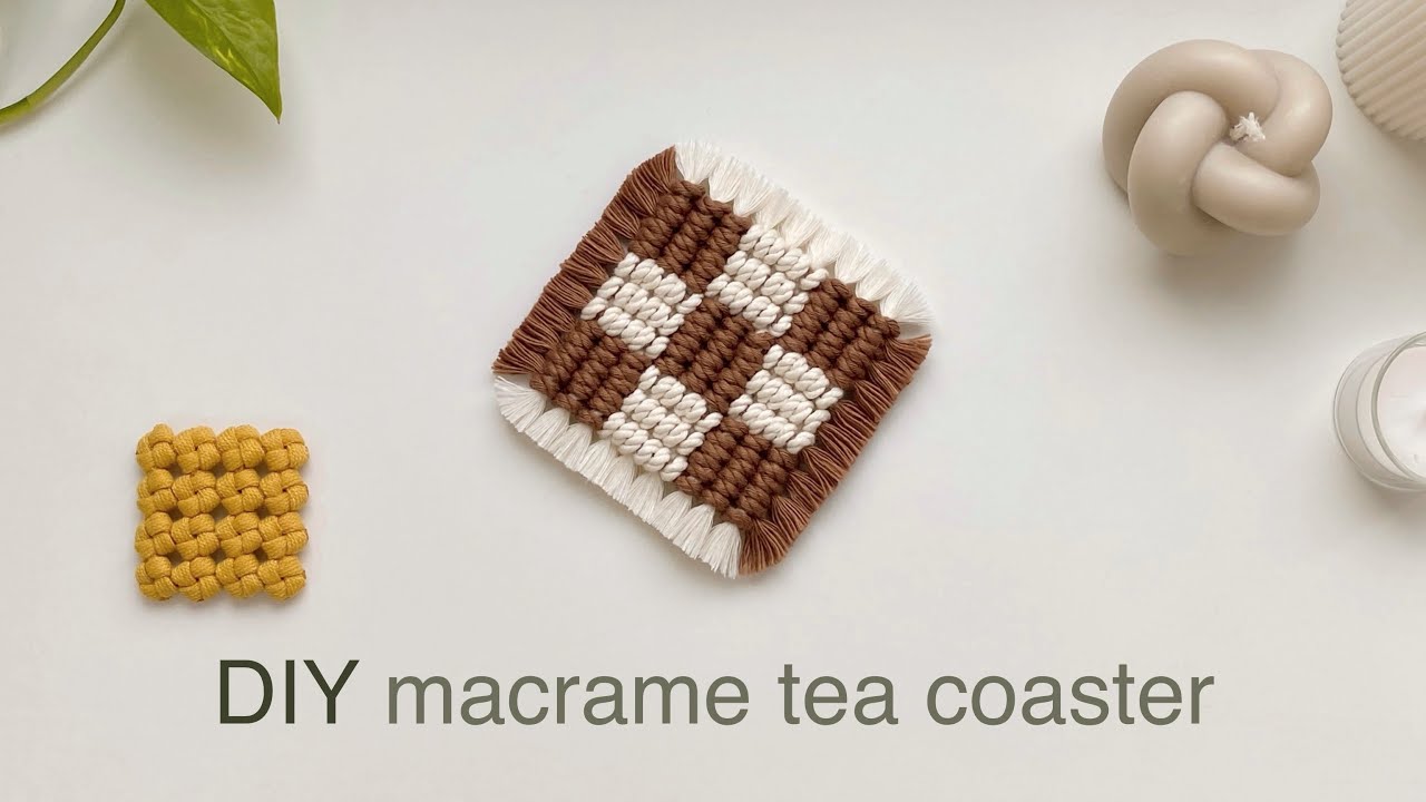DIY | macrame tea coaster checkerboard | 마크라메 티 코스터 체커보드 - YouTube