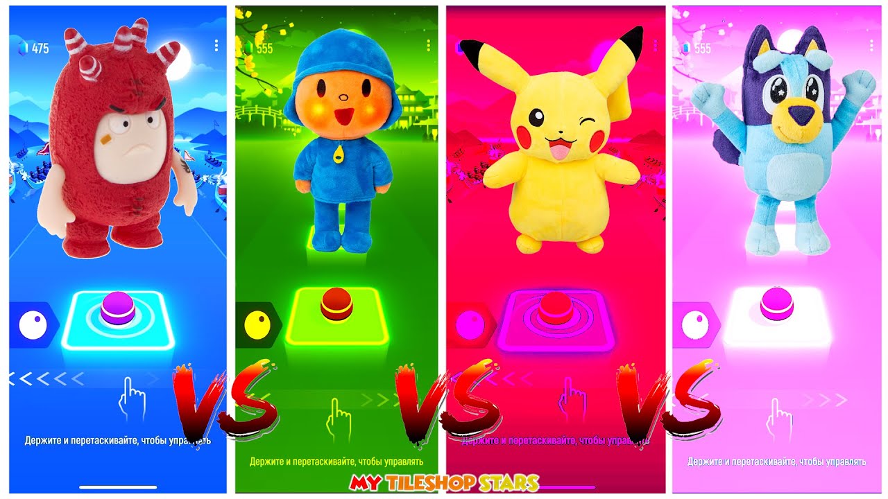 Oddbods & Pocoyo & Pikachu & Bluey | Tiles Hop EDM Rush - YouTube
