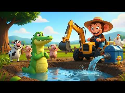 🚜🐵 Monkey Farmer Repairs Tractor and Harvests Radishes, Cabbages– Farm Life | Funny Monkey Kids!