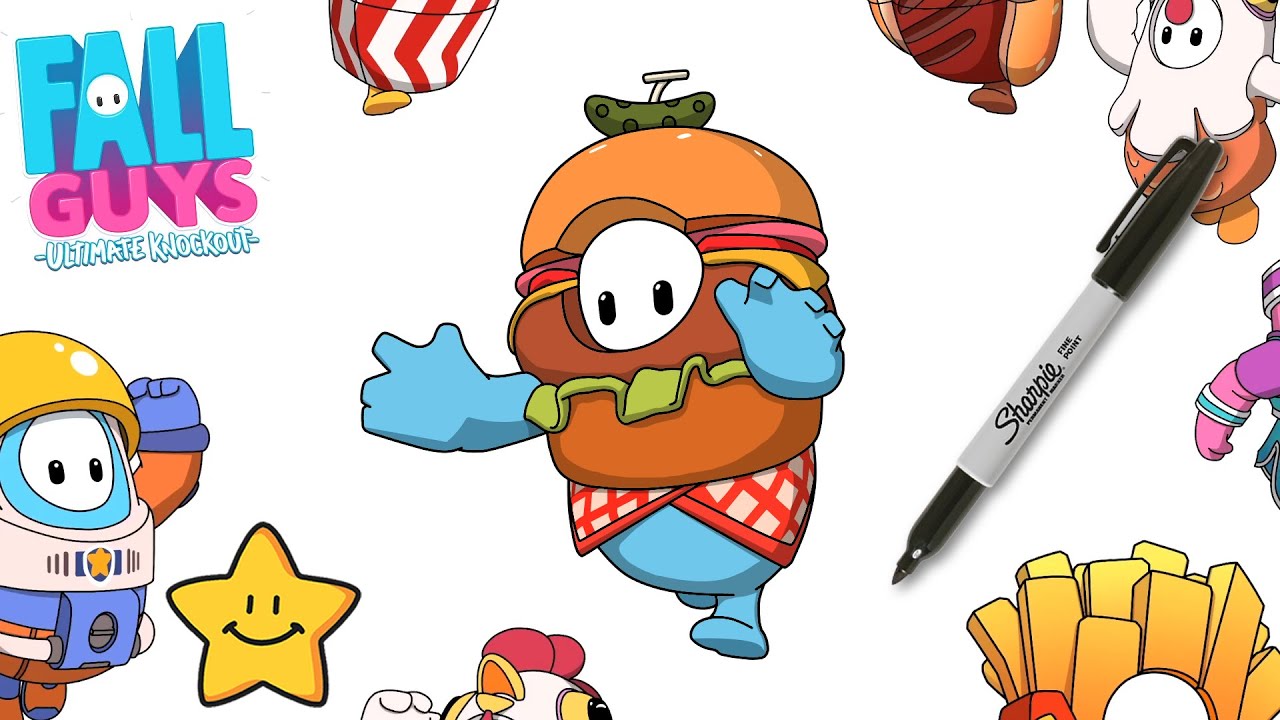 HOW TO DRAW FALL GUYS BURGER 🍔 COSTUMES / SKINS - YouTube