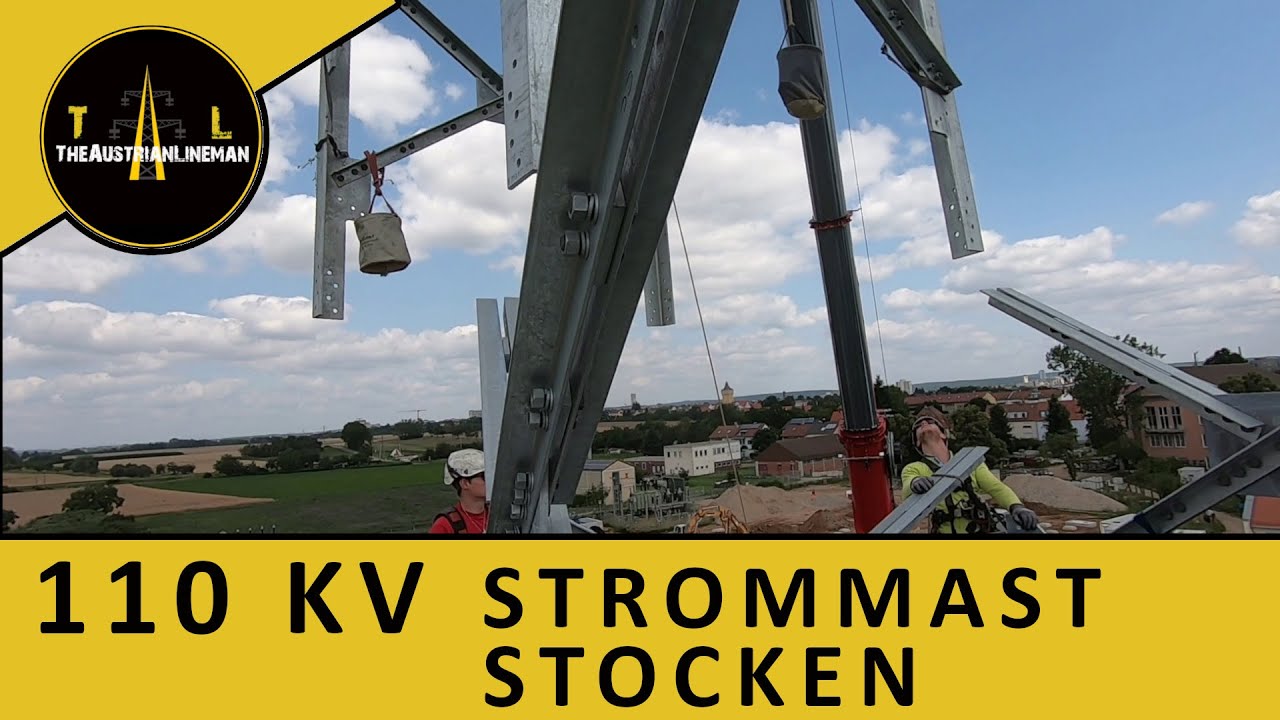 Freileitungsbau | 110KV Strommast stocken - YouTube