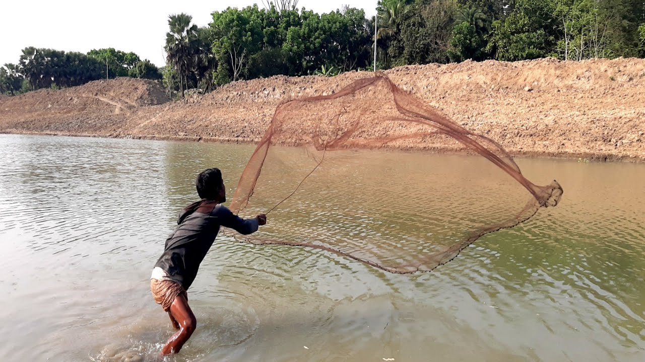 How to catch fish with net। cast fish with ( khepla jaal) net। village ...