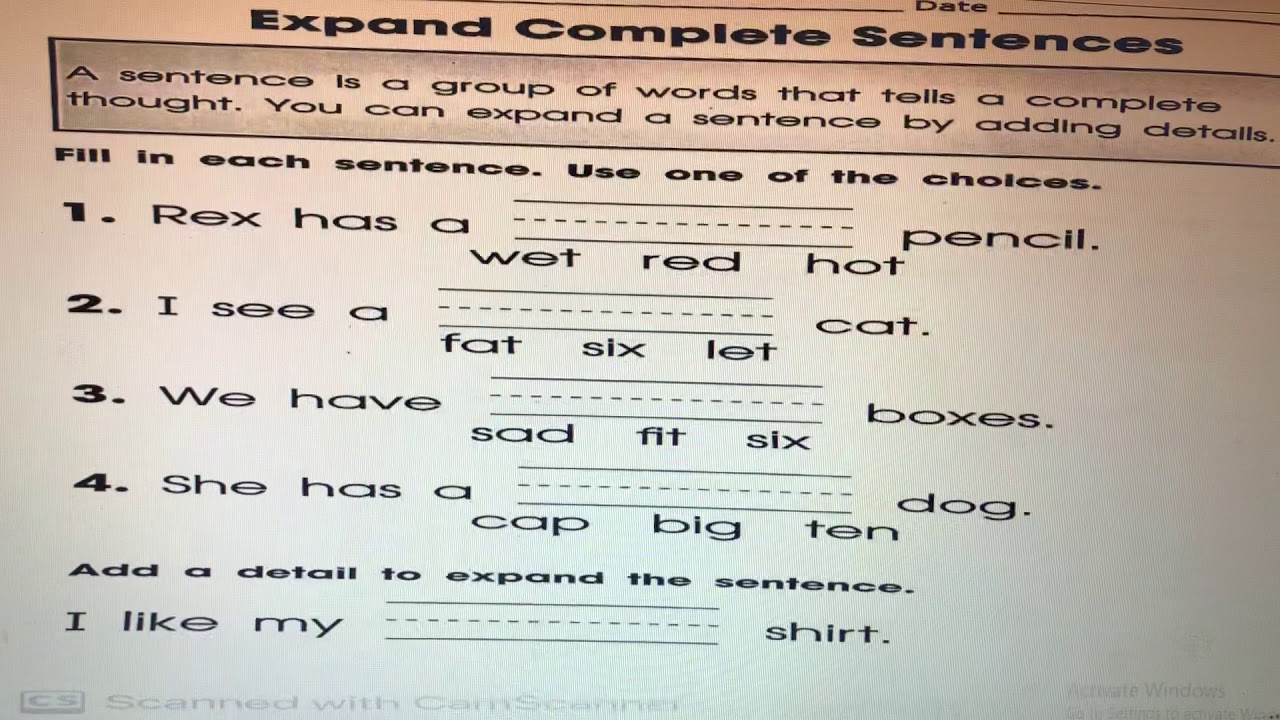Expand Complete Sentences - YouTube