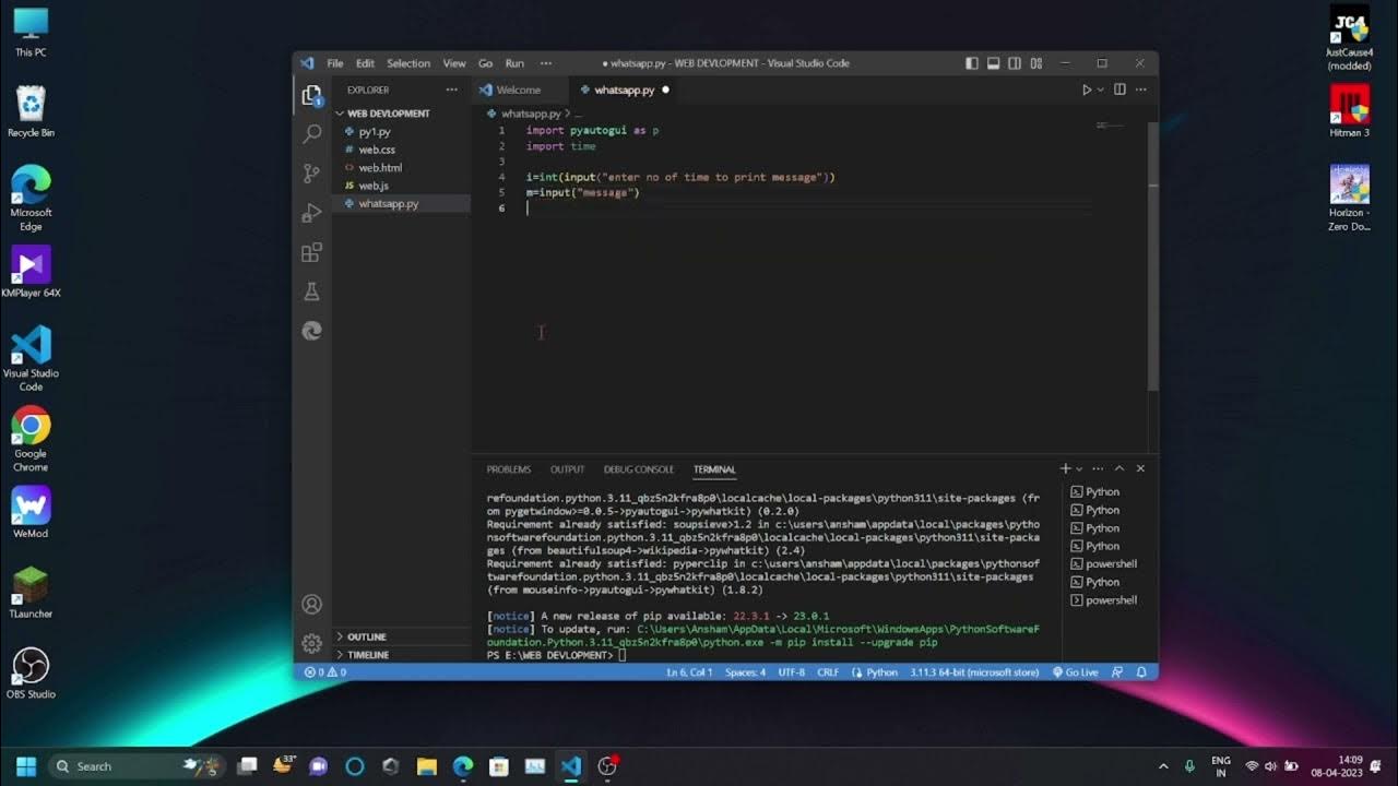 sending multiple time message on whatsapp using vs code. - YouTube