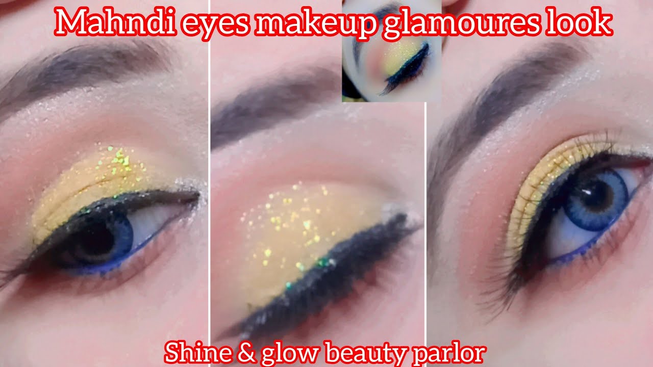 easy mahndi & maioon eye makeup |step by step eye makeup glittery ...