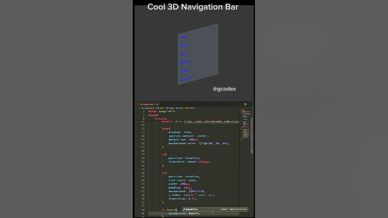 How to create a 3D Navigation Bar using Html and CSS under 2 minutes ...
