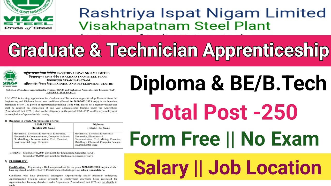 RINL Recruitment 2023||Graduate & Technician Apprenticeship||Diploma ...