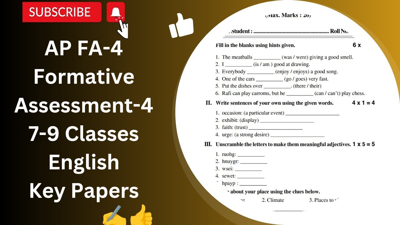 💐 ️ Formative Assessment-4 FA-4 February-2024 7-9 Classes English Key ️ ...