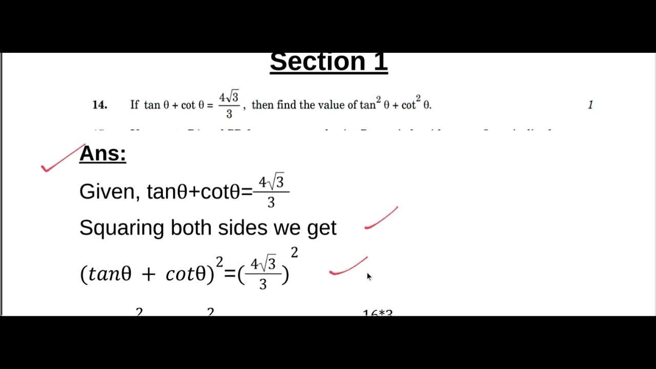 If Tan Theta Cot Theta 4 root 3 3 Then Find The Value Of Tan 2