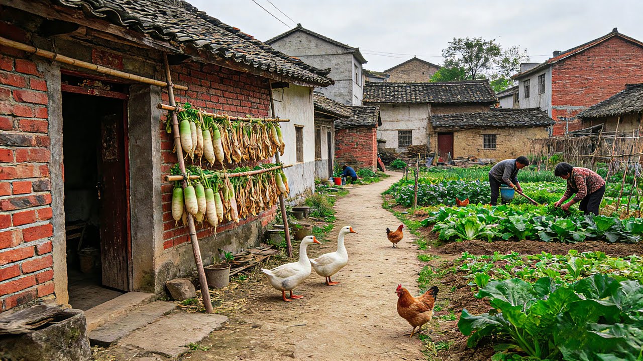 Shocked by Real Chinese Countryside! Chengdu Walk: Villagers Dry Radish ...