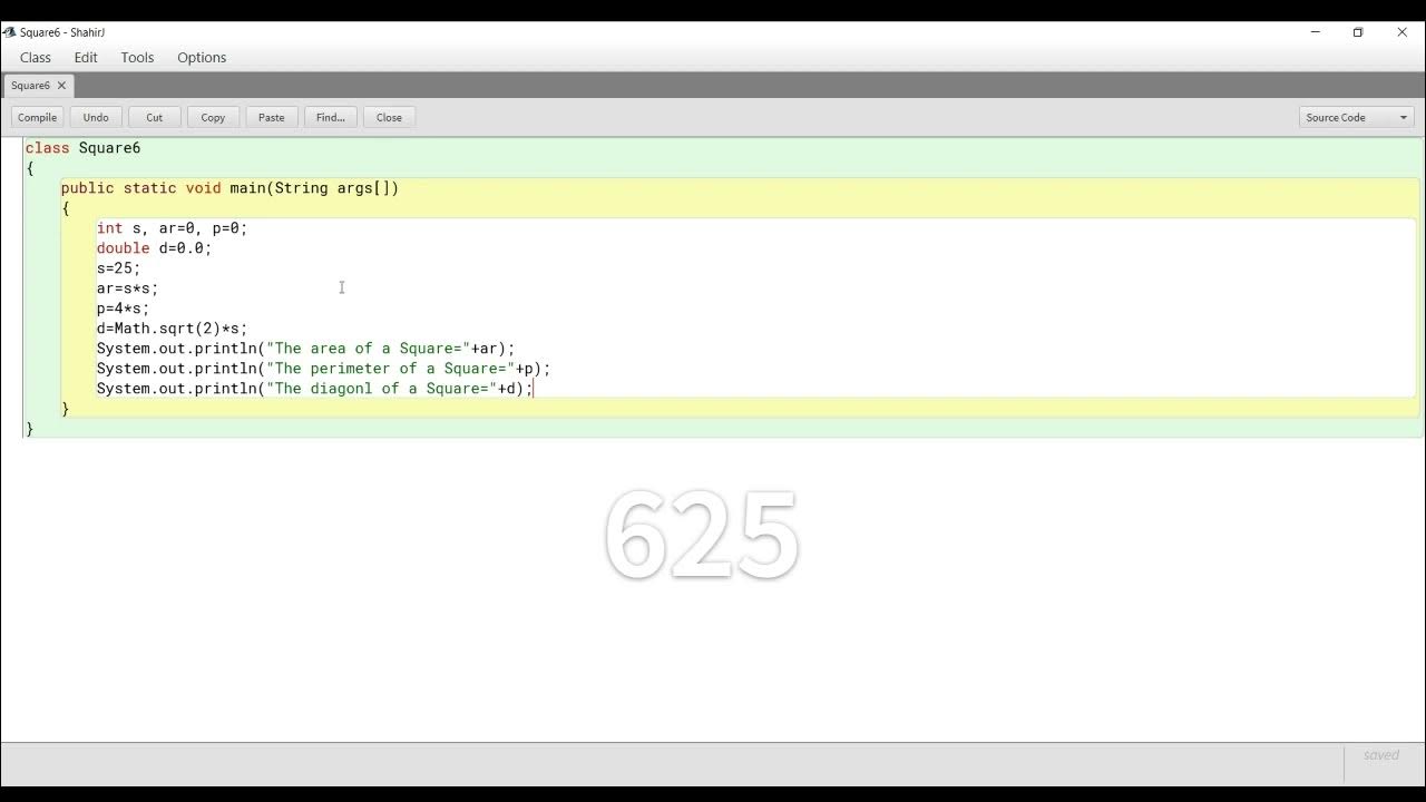 Java video to find diagonal, area and perimeter of a square(part-2) - YouTube