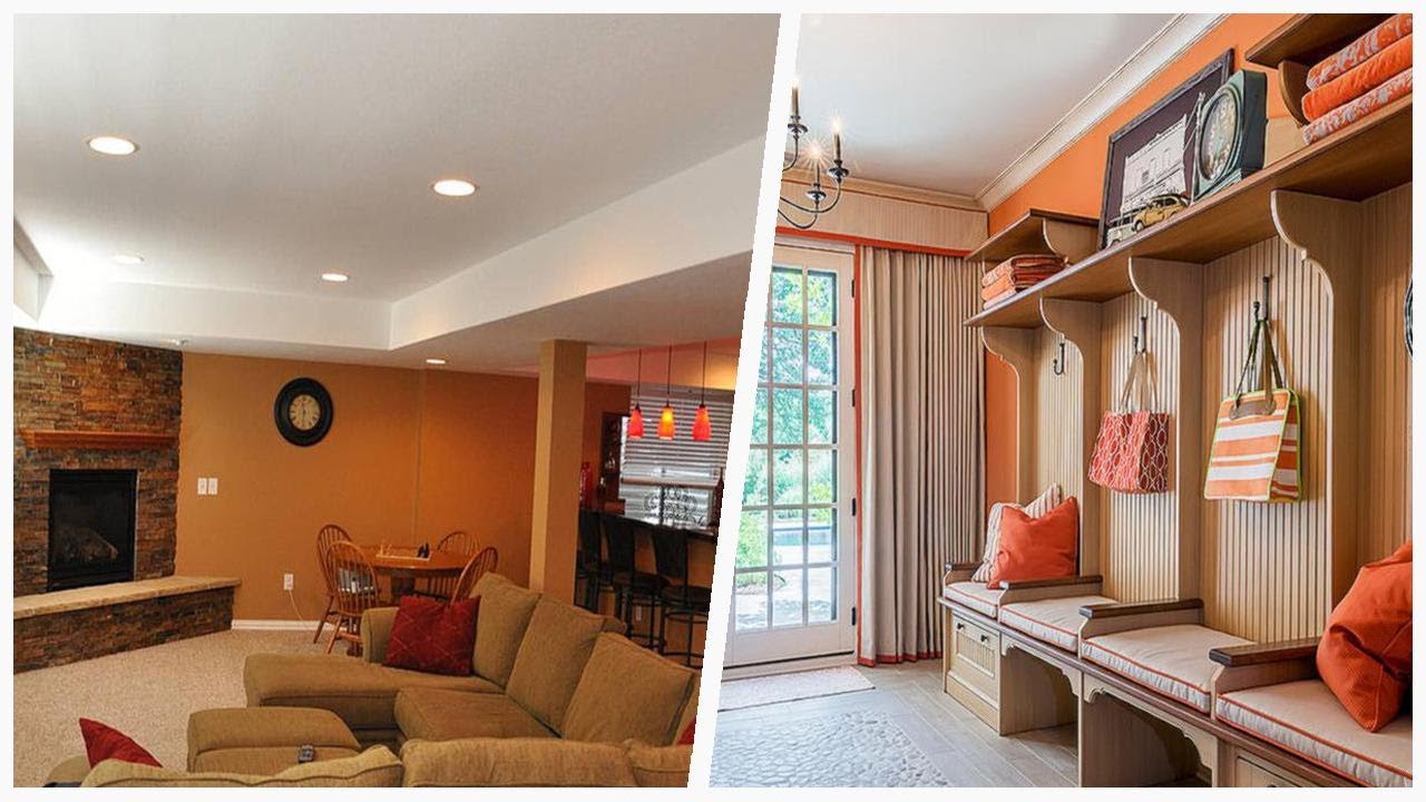 75 Mid-sized Basement With Orange Walls Design Ideas You'll Love ...