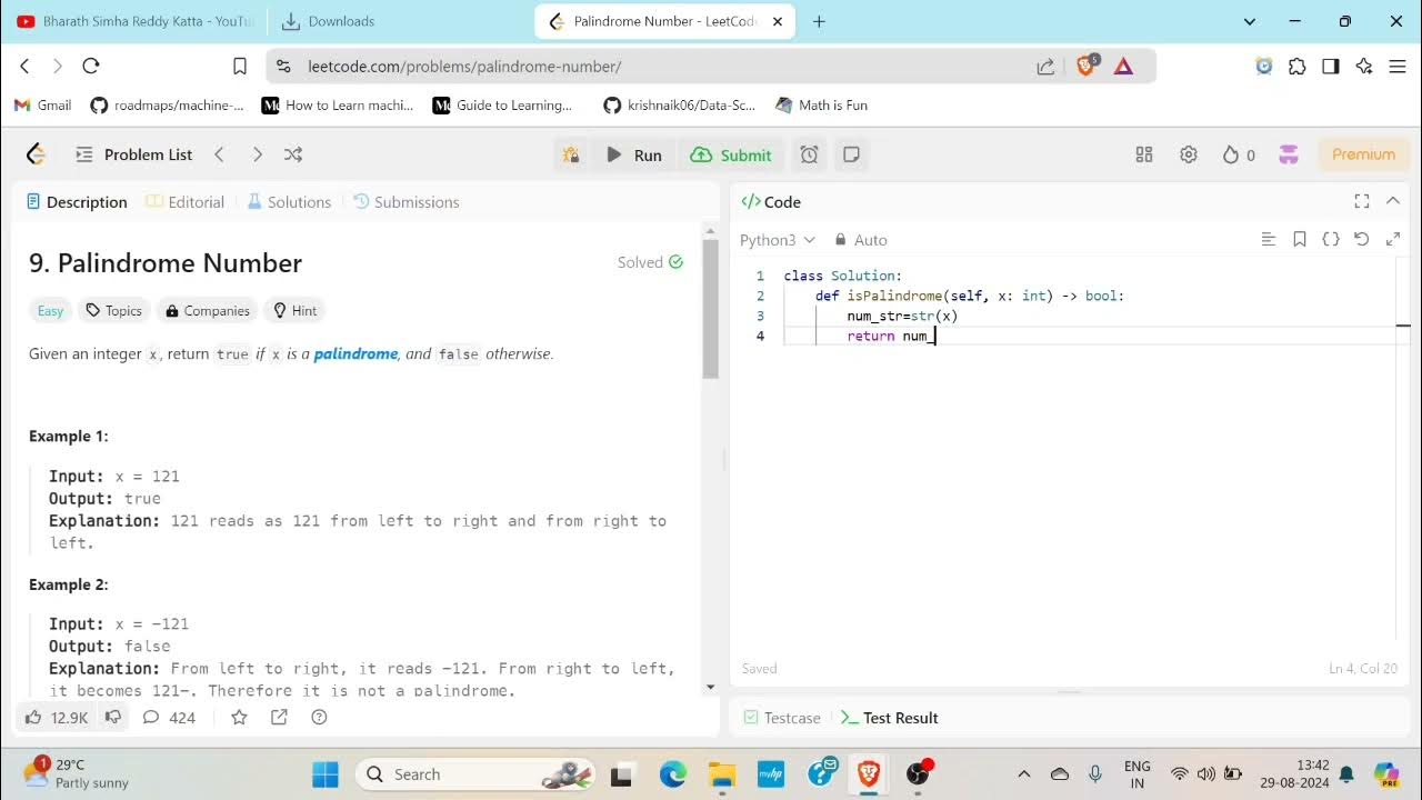 palindrome number leetcode solution in python - YouTube