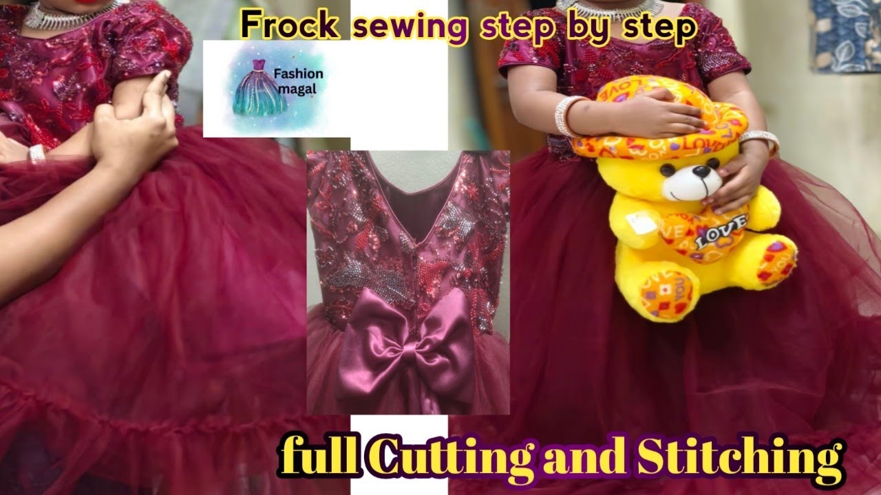 Christmas full frock step by step cutting and stitching - YouTube