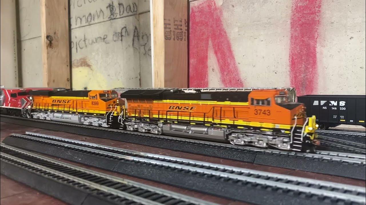 BNSF H-GALKCK with Ferromex Zebra and Ex. ATSF Warbonnet trailing on the Layout - YouTube