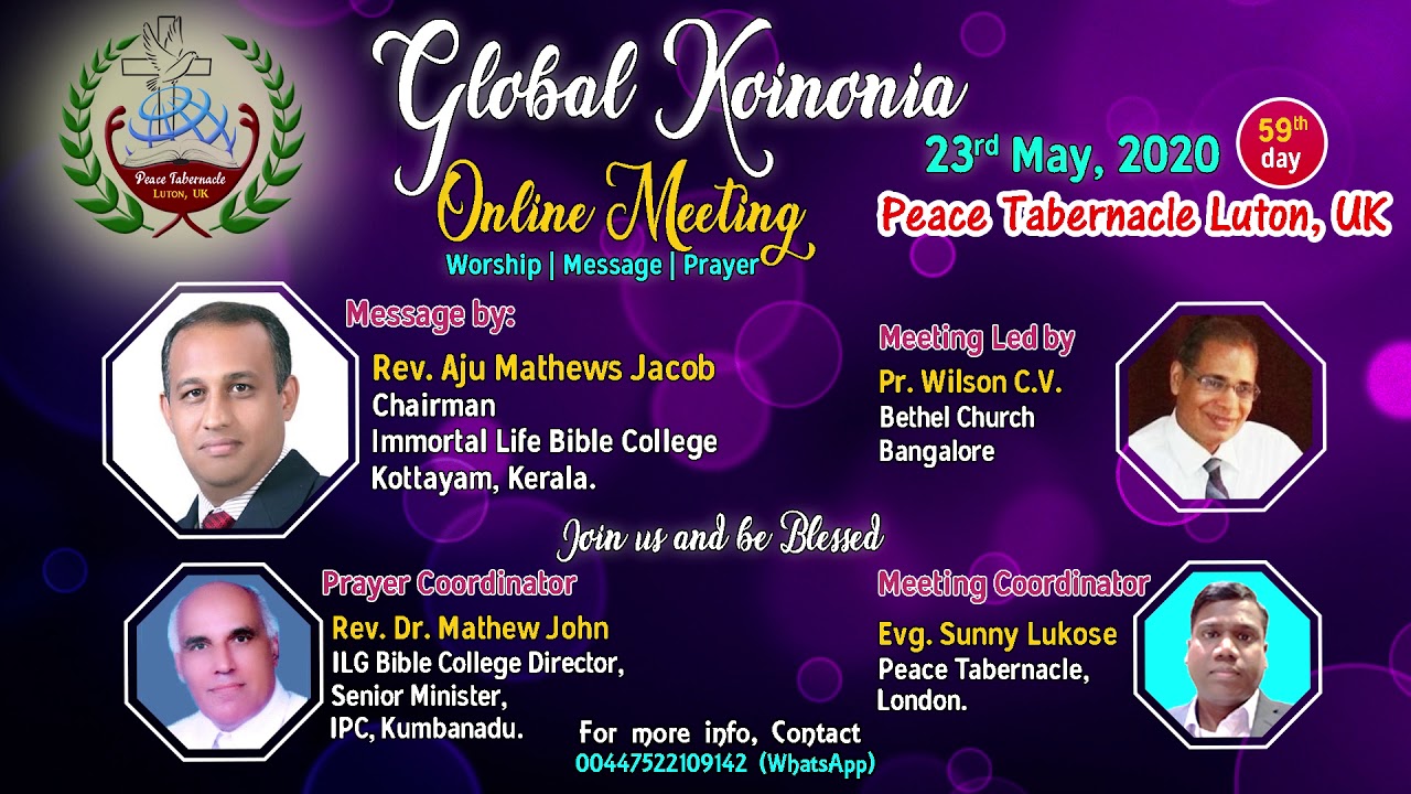 Rev. Aju Mathews Jacob | Peace Tabernacle, Luton, UK | 23.05.2020 - YouTube