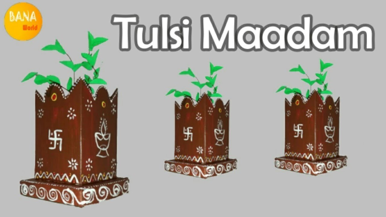 DIY Tulsi Maadam Miniature | Reuse idea of waste cardboard box | Tulsi ...