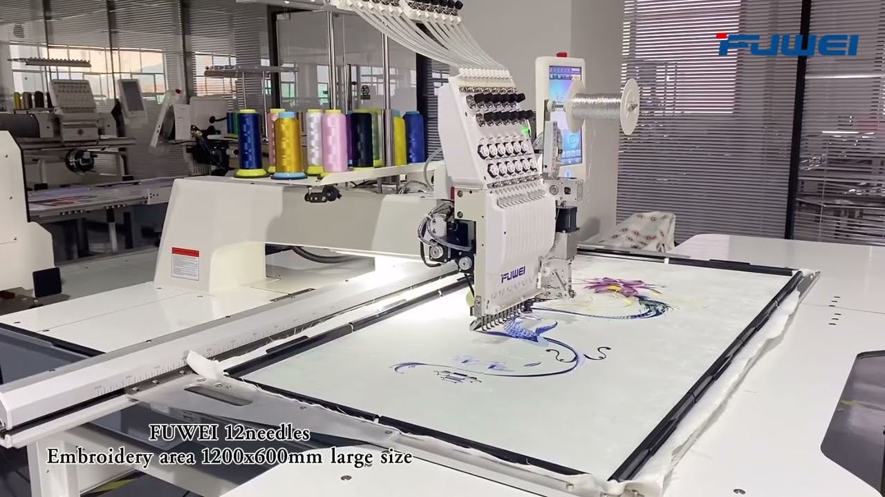 Fuwei single head large embroidery area 600x1200mm machine - YouTube