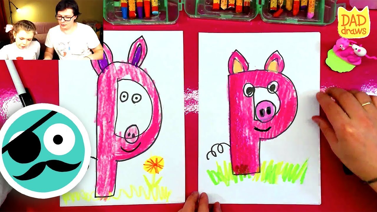 How to draw a PIG. Learning the letter P - YouTube