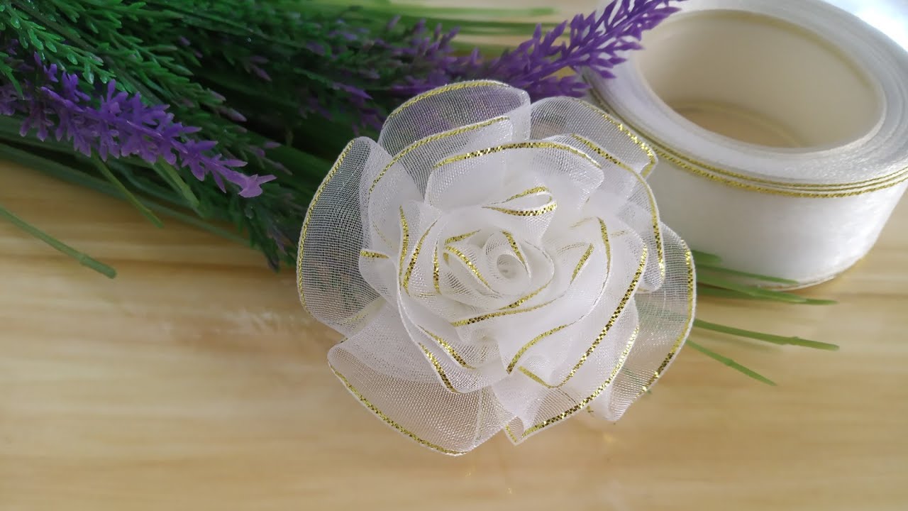 🧡TUTORIAL HOW TO MAKE EASY AND SIMPLE ROSES FLOWER FROM ORGANZA RIBBON🧡 ...