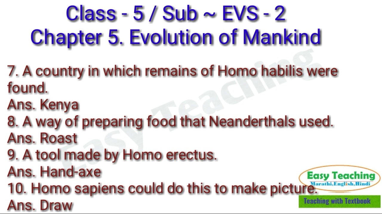Evaluation of Mankind | Chap 5 | Class 5th | EVS 2 | Q ~ Ans | English ...
