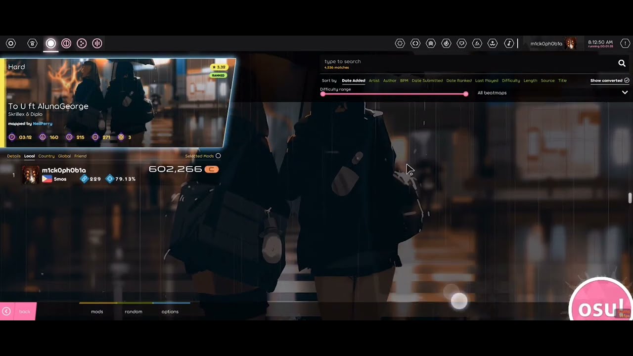 scrolling through song select is very smooth (osu!lazer mobile) - YouTube