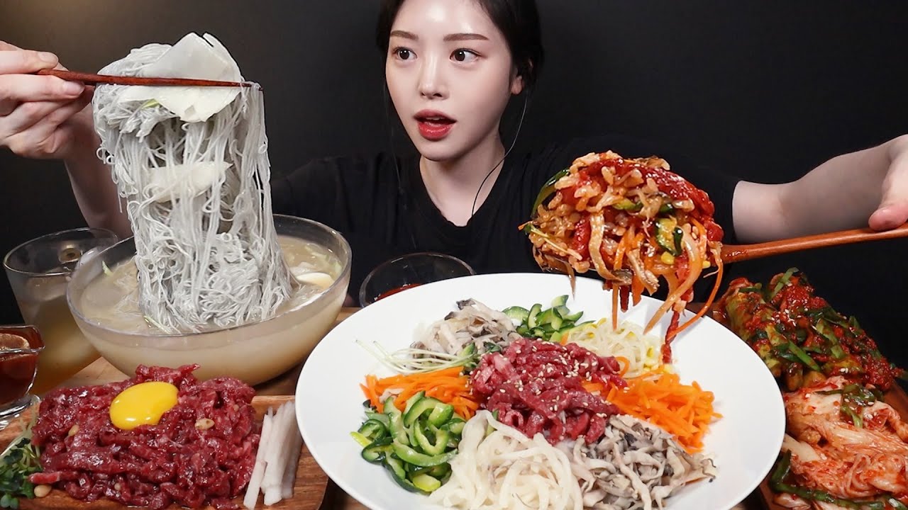 Sub육회가득 육회비빔밥에 살얼음 동동 물냉면 먹방 더운 날 육수까지 원샷하기💦 한식 꿀조합 리얼사운드 Yukhoe