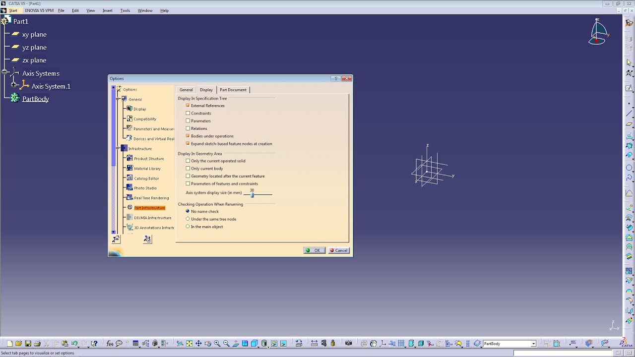 CATIA V5 - TIPS AND TRICKS - LARGER AXIS SYSTEM AND PLANE SIZES - YouTube