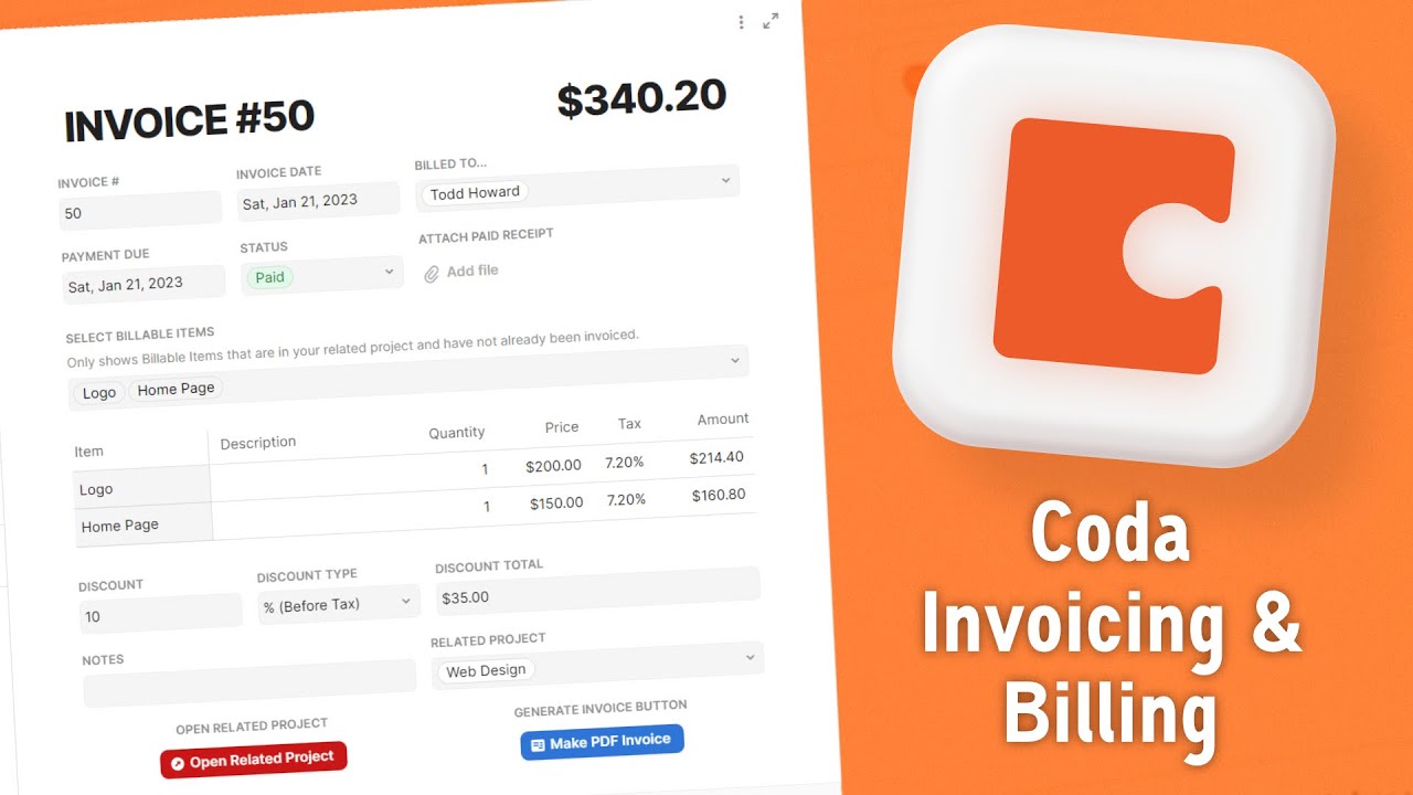 Generating Invoices & Billing Clients in Coda - YouTube