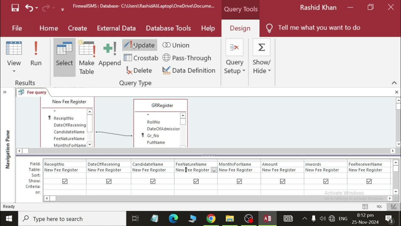 Class 07 Creating New Fee Register with All Student Fee Records in Ms Access 2019 - YouTube