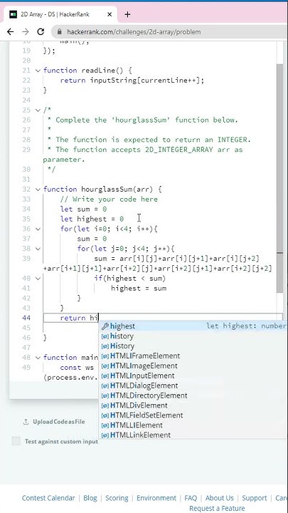 HackerRank 2D Array - DS JavaScript Solution #shorts - YouTube