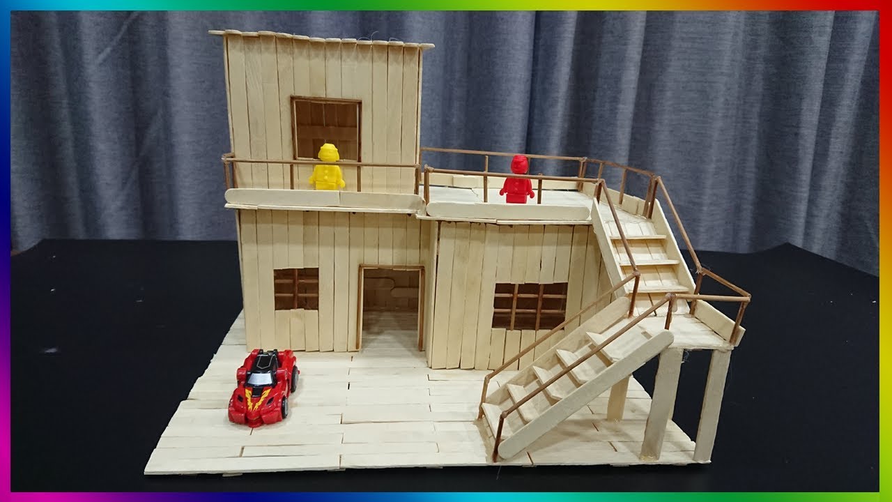 How To Make A Popsicle Stick House #1 Buiding A Small and Beautiful ...