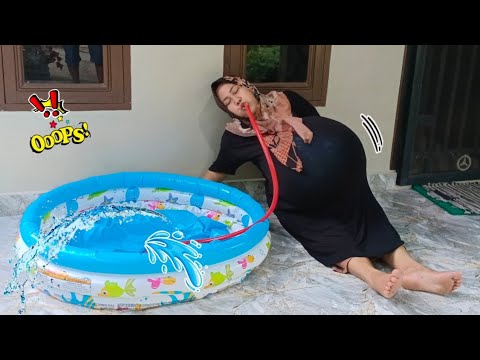 Astaga..‼️❤️ tidur disamping kolam mini mama masuk angin perut gendut