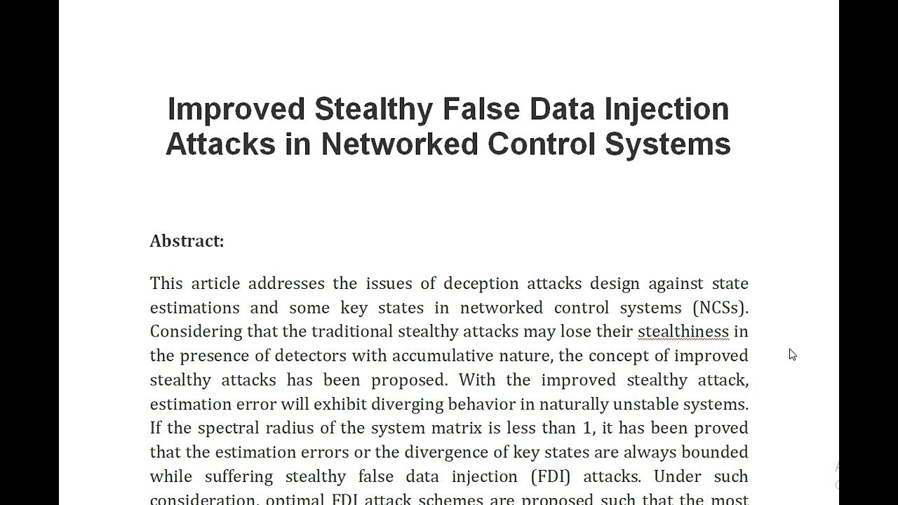 Improved Stealthy False Data Injection Attacks in Networked Control Systems - YouTube