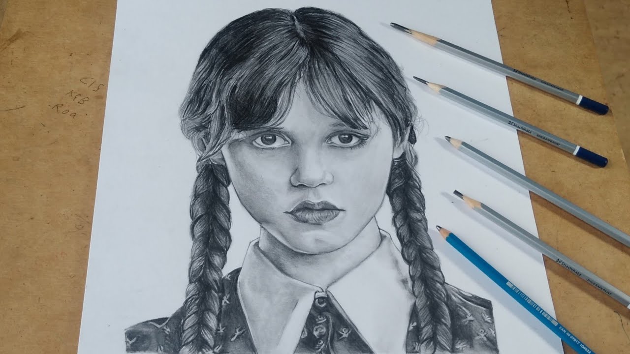 How to draw Wednesday Addams || pencil drawing step by step, drawing ...