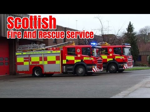 Scottish fire engines responding with siren and lights in Glasgow - YouTube