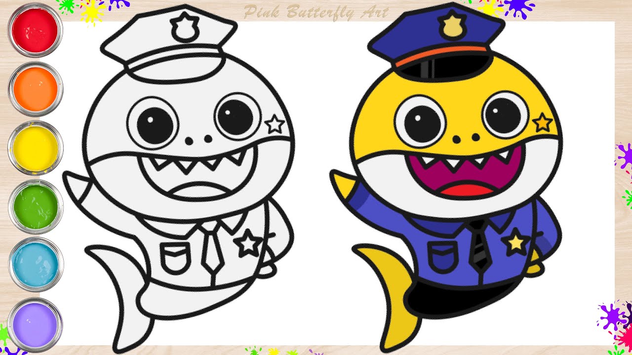 Police Officer Baby Shark Drawing and Coloring Animations for Kids ...