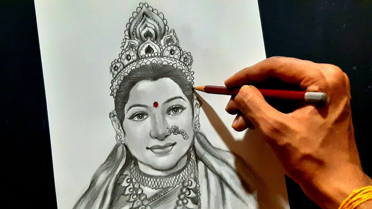 Gauri mata drawing |How To Draw Durga Maa | Pencil Sketch For Begginers ...