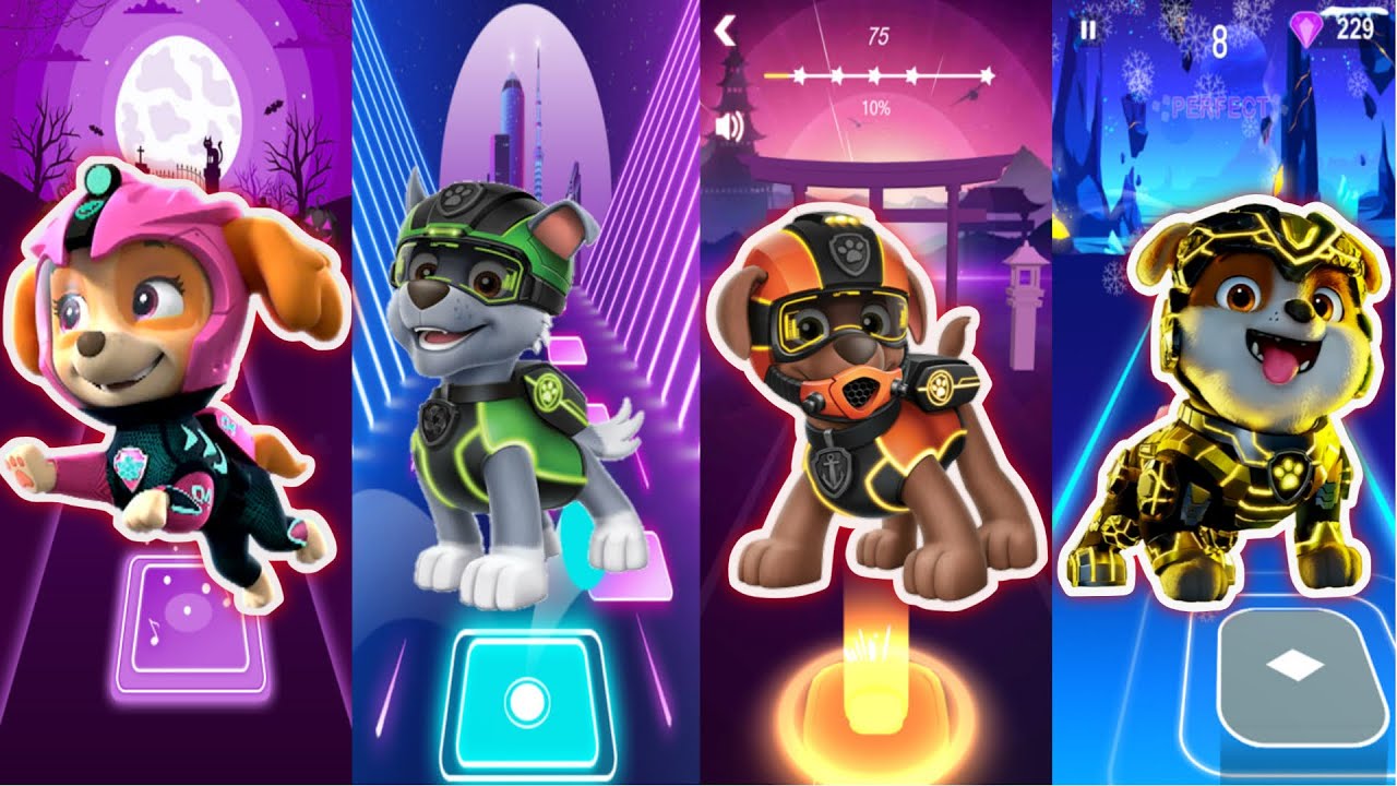 Paw Patrol Team - Skye 🆚 Rocky 🆚 Zuma 🆚 Rubble 🎶 Tiles Hop All Megamix ...