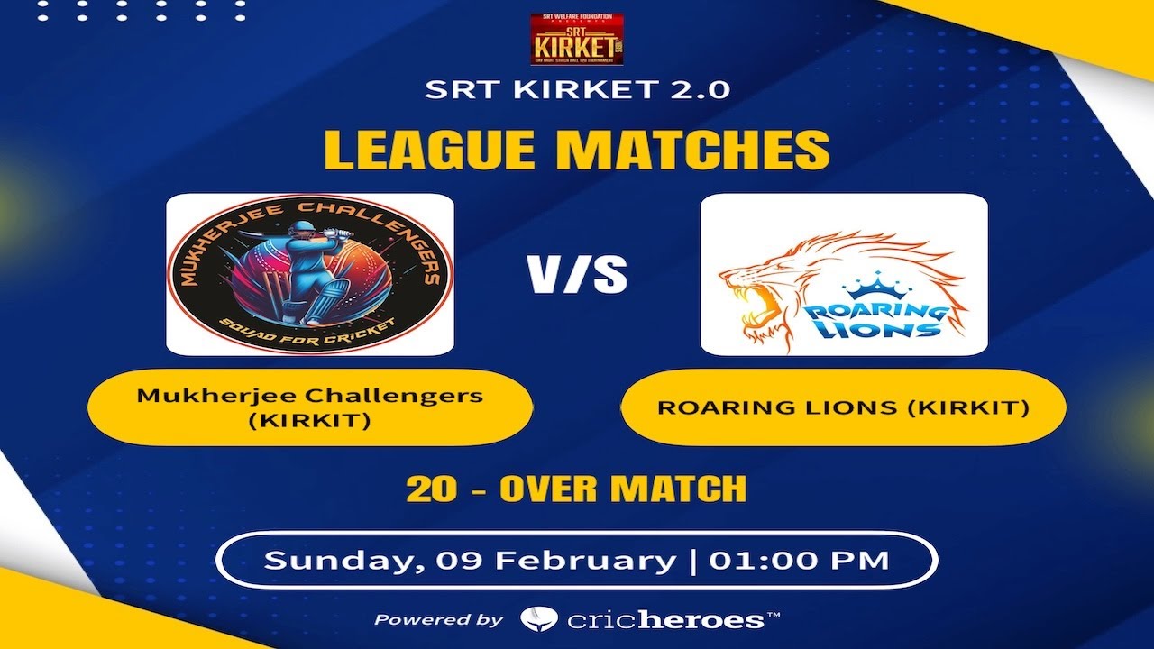 SRT KIRKET 2.0 ROARING LIONS vs MUKHERJEE CHALLENGERS#cricheroes # ...