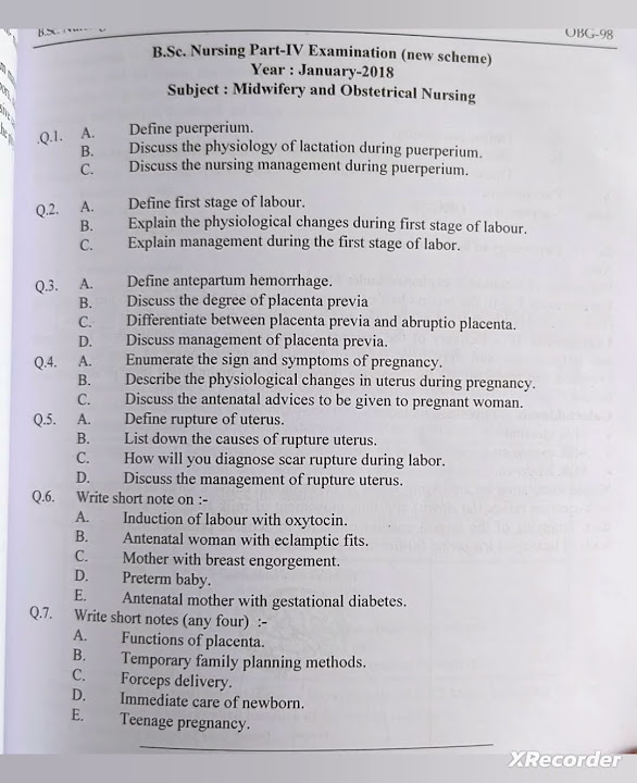 previous year question obg bsc nursing 4th yr| RUSH previous year question paper obg bsc nursing ...