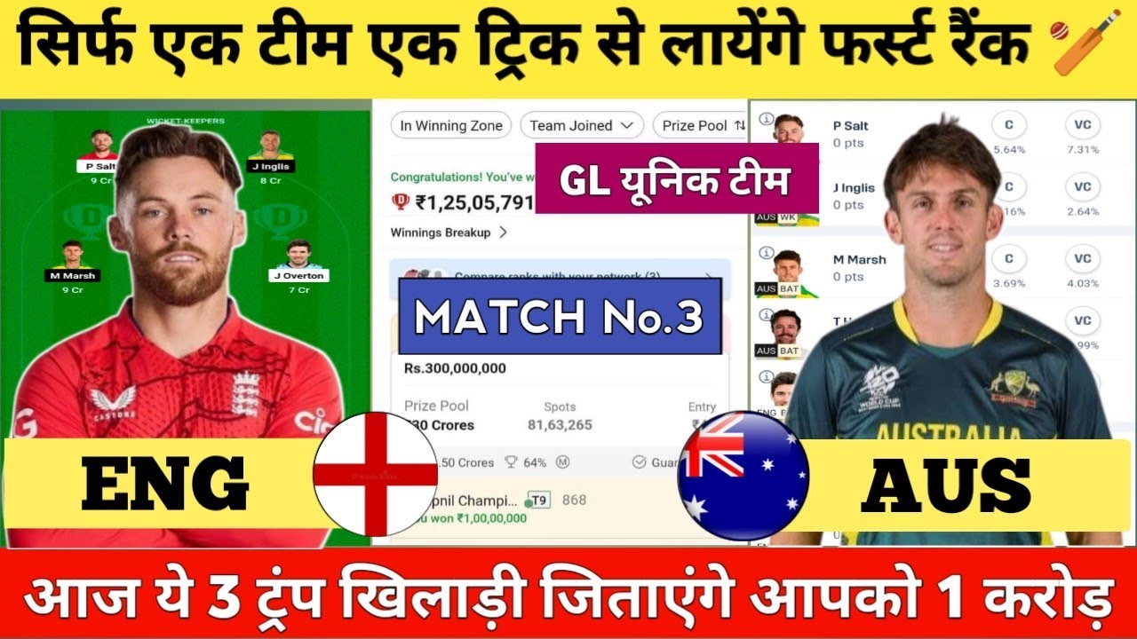 ENG vs AUS 3rd T20 match prediction| ENG vs AUS dream 11 team। ENG vs ...