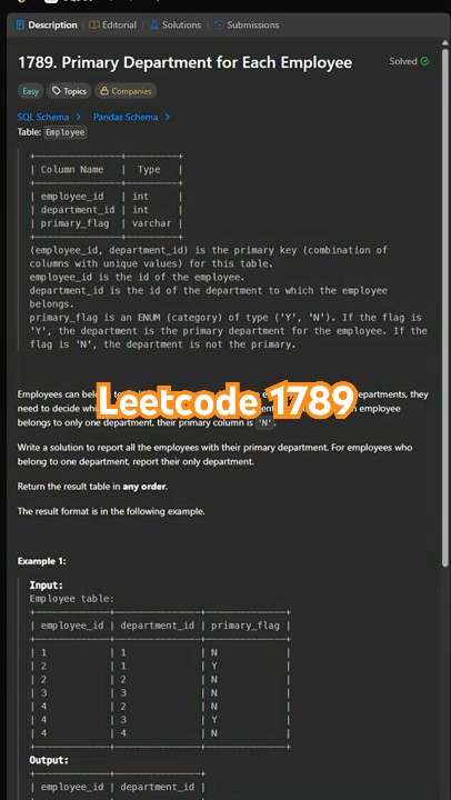 Leetcode 1789 in 50 seconds | SQL 50 Challenge #sql #leetcodesql #learnsql #sql50 - YouTube