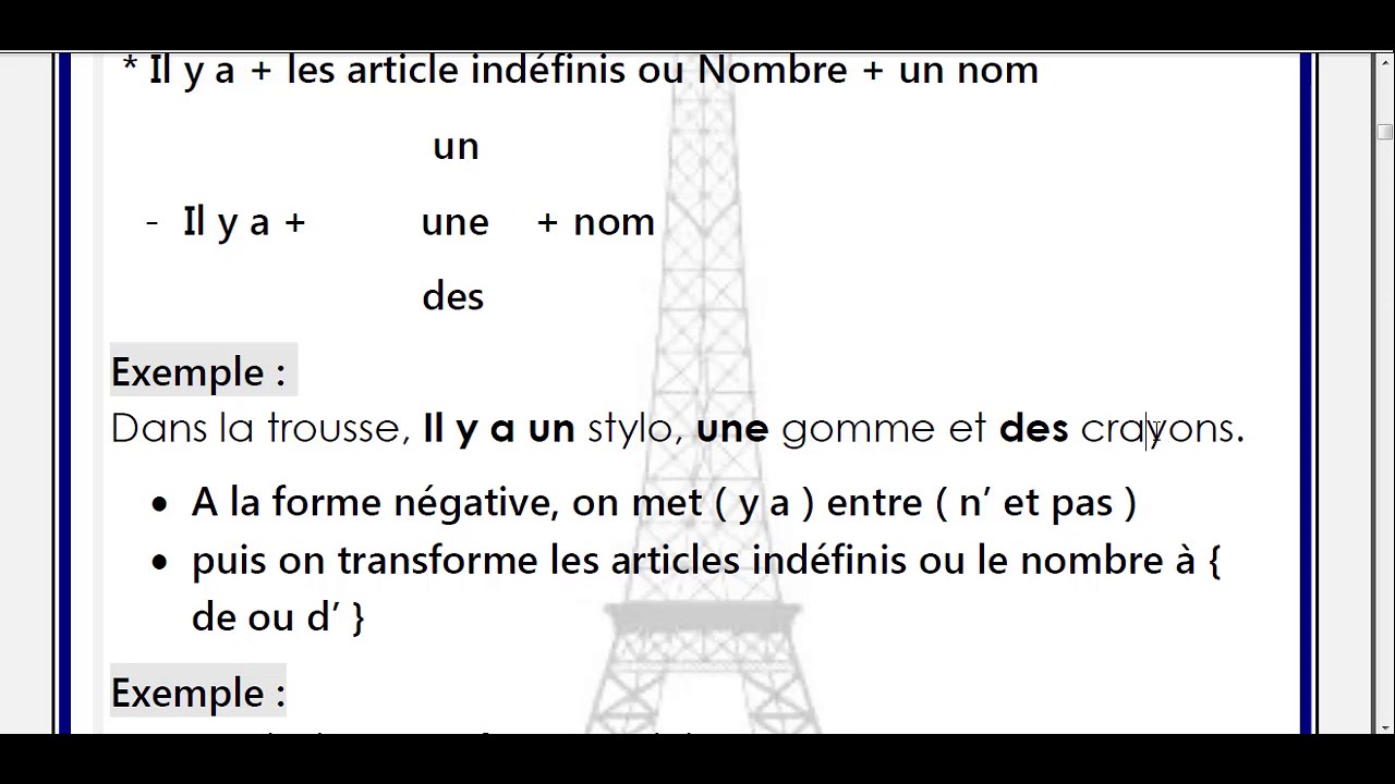 Unité 3 Leçon 1 Grammaire l'expression il y a - YouTube