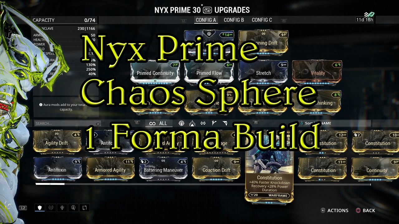 Warframe PS4 Nyx Prime Chaos Sphere 1 Forma Build - YouTube
