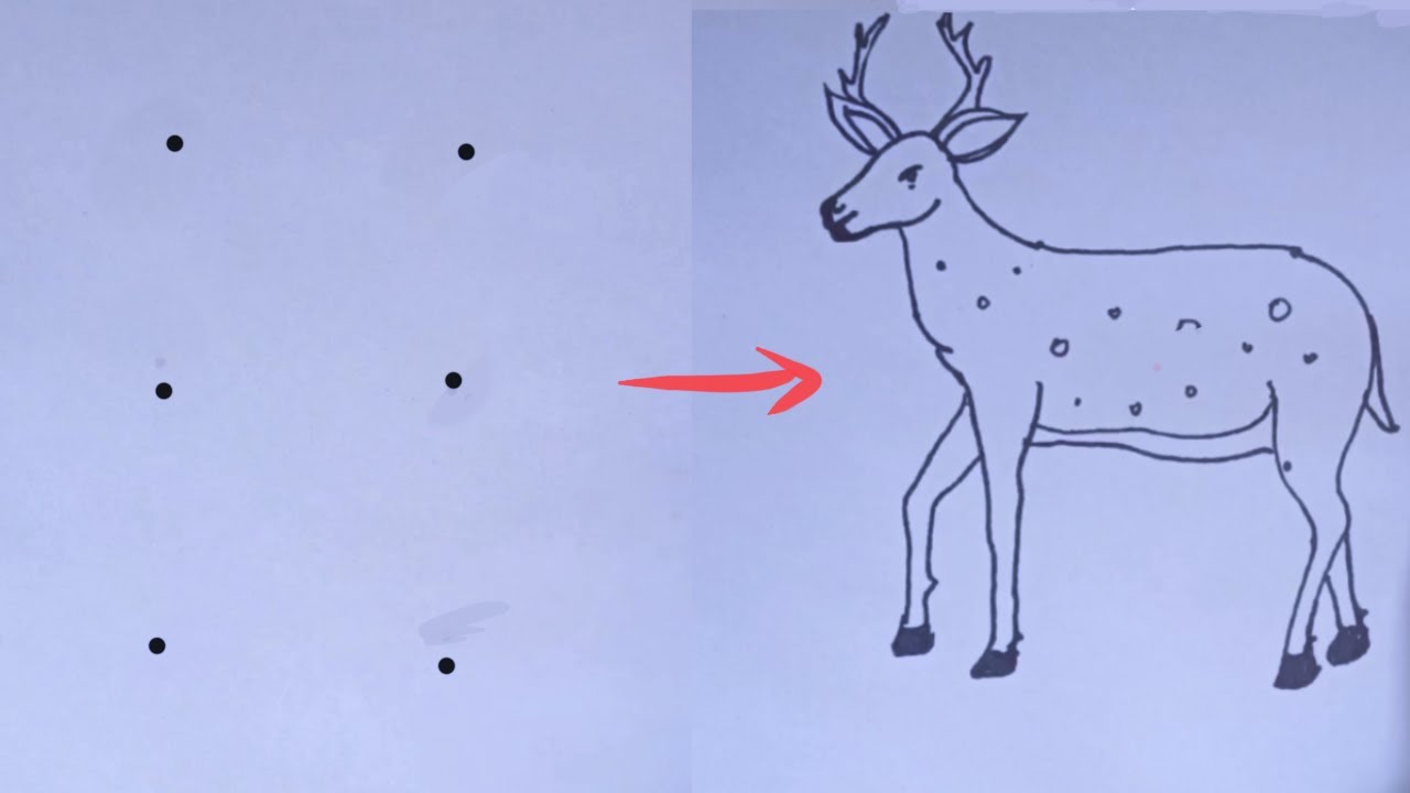 Deer Drawing With 6 Dots Drawing Easy - YouTube