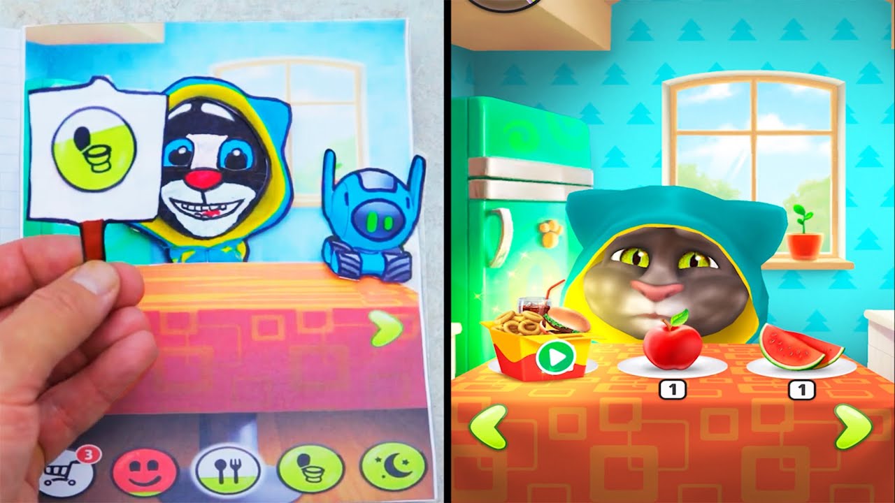 DIY Paper Gamebook. Talking Tom Lite vs Talking Tom in real life - YouTube
