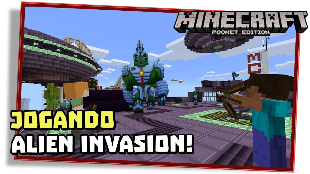 JOGANDO O MAPA E ADD-ON ALIEN INVASION NO MINECRAFT PE 0.16.0 OFICIAL ...